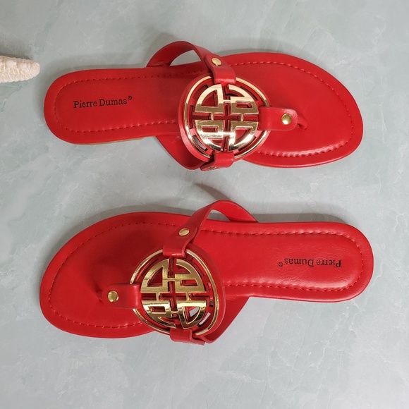 Pierre Dumas | Shoes | New Red Gold Medallion Thong Sandals | Poshmark